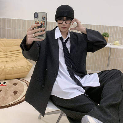 韩版羊毛无领西装外套