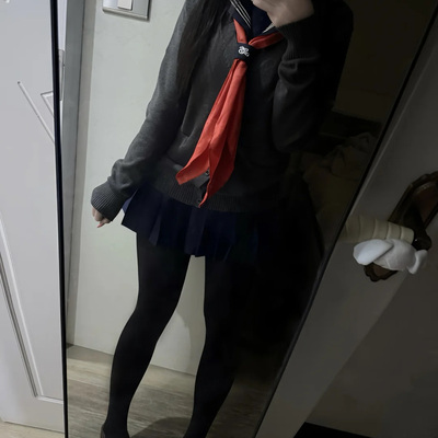 学院日系JK制服深灰针织开衫绀色短裙裙叠穿绀三本长袖女秋冬套装