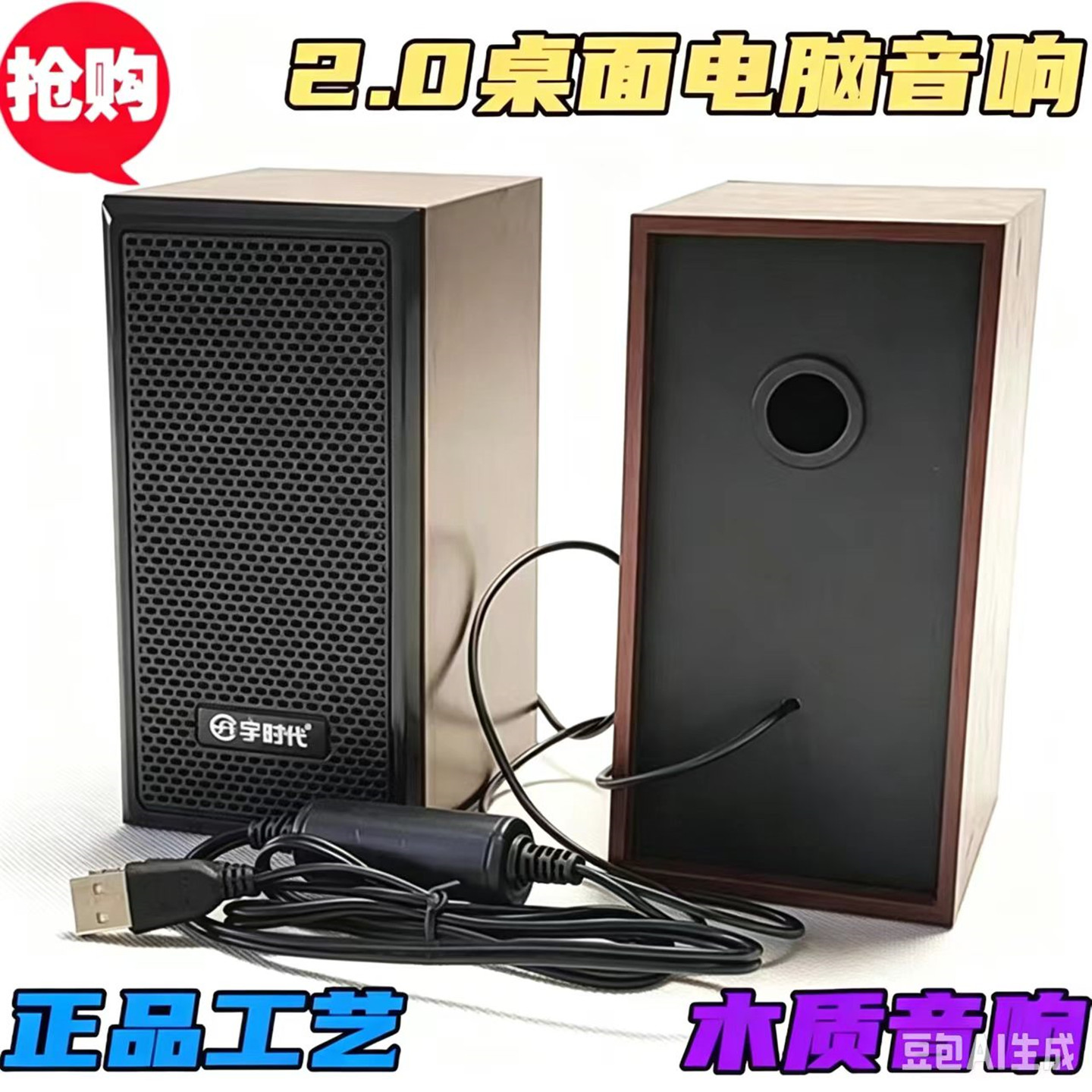 包邮木质2.0家用多媒体桌面音响USB有源笔记本电脑音箱HIFI低音炮