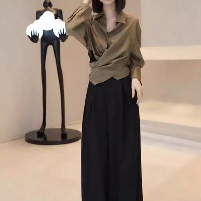 24775大爱美依缘2025秋季新款洋气精致长袖翻领衬衫休闲阔腿裤女