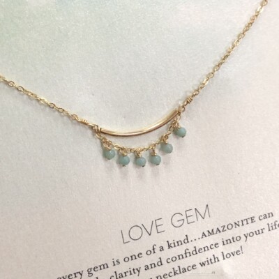 银镀金链弯管迷你 天然石 天河石珠 珍珠项链 美国 Dogeared 正品