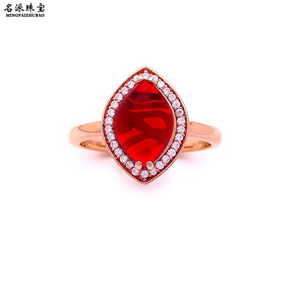 俄罗斯585彩金尖型红宝石款戒指