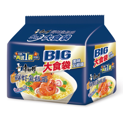 康师傅大食袋鲜虾鱼板面好吃的宿舍夜宵速食泡方便面