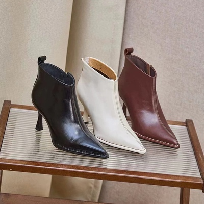 9061D-3206秋冬新款胎牛皮油蜡面6分多跟缝边侧拉链款女靴