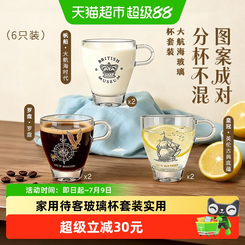 大英博物馆玻璃杯套装家用招待客高颜值防烫情侣对杯水杯生日礼物