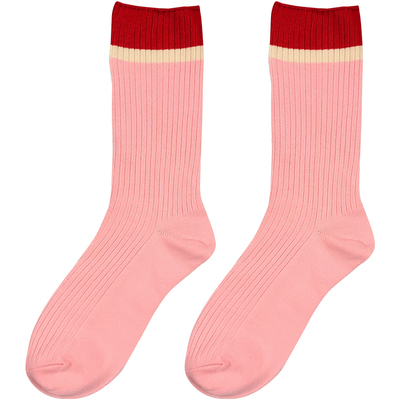 网红双针竖条拼色甜美复古袜子