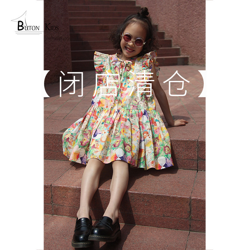 闭店清仓 仅90码 女童碎花连衣裙新款油画质感中长裙亲子装