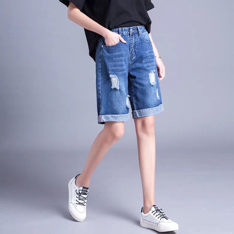 胖mm深蓝色牛仔短裤女2026夏季薄款高腰显瘦宽松五分休闲直筒中裤