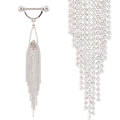 乳钉穿刺爪链珠链乳环流苏镶白色水钻 body piercing nipple ring