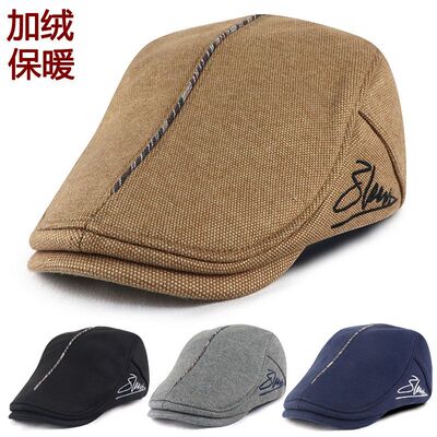 秋冬加绒男女鸭舌贝雷帽