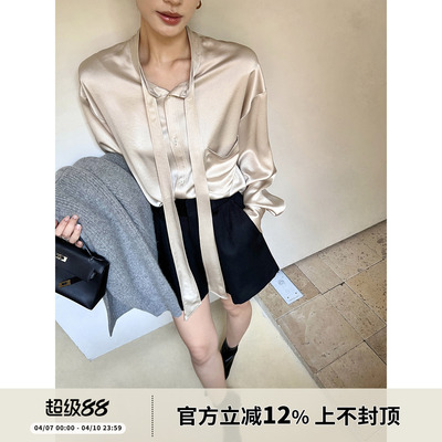 SOTHEA三醋酸飘带宽松长袖衬衫