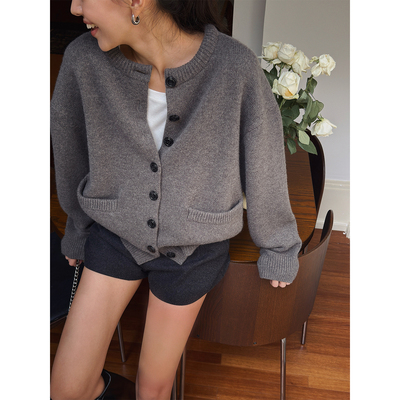 SOTHEA  时髦澳大利亚羊毛立体感圆领毛衣开衫