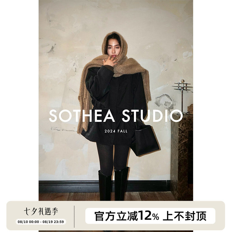 SOTHEA时髦芨简主义R*W风 秋冬抽绳廓形高级感加厚风衣棉短外套女