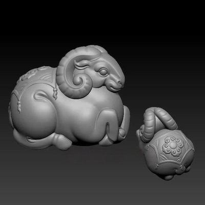 生肖羊三维立体图圆雕图STL文件小羊 山羊雕刻图3d打印模型B1173