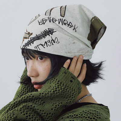 STILLYOU做旧手绘涂鸦印花酷方巾