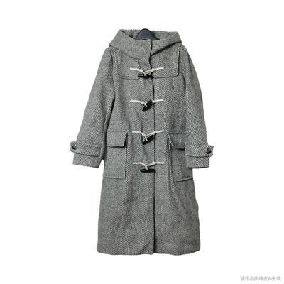 圣迪家人字纹大衣外套牛角扣连帽
