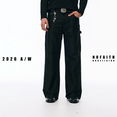 NOFAITH重磅300G纯棉鼹鼠皮B01工装裤男宽松休闲直筒长裤CK6318