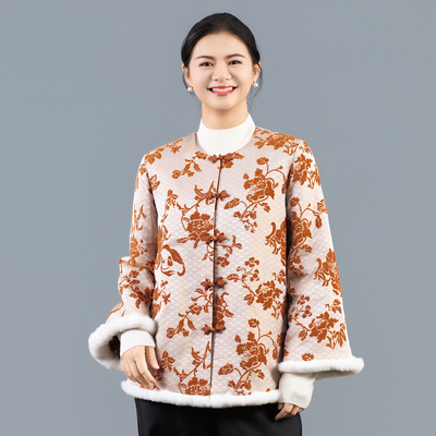 【可可】漳绒直襟长袖厚款圆领上衣加绒中国风唐装中式250819T