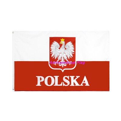 4号涤纶波兰国旗90x150春亚纺带国徽老鹰波兰旗帜 Poland Flag