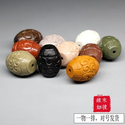 16mm戈壁玛瑙阿拉善彩玉原石雕刻五彩回纹珠 桶珠顶珠diy散珠配件