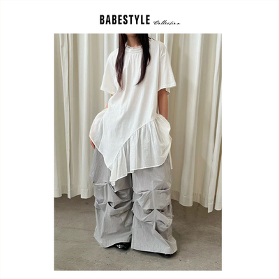 BABESTYLE |“夏日前奏” YAN 日式木耳花边领不规则鱼尾拼接T
