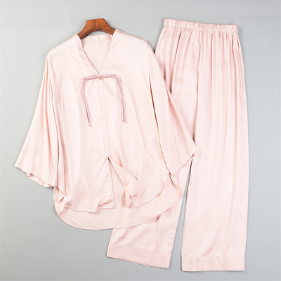 高端宫廷风天丝家居服套装女L83905精致暗绣纹新中式睡衣裤两件套