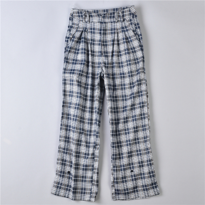 高腰复古格纹裤两穿束腿长裤子