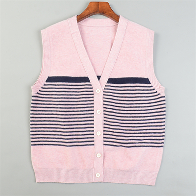 精品韩版条纹针织开衫背心马甲L85475减龄少女感秋冬宽松无袖毛衣