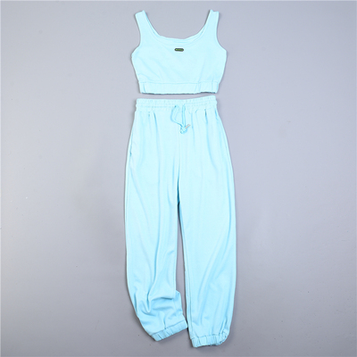 女生短背心束脚卫裤运动两件套