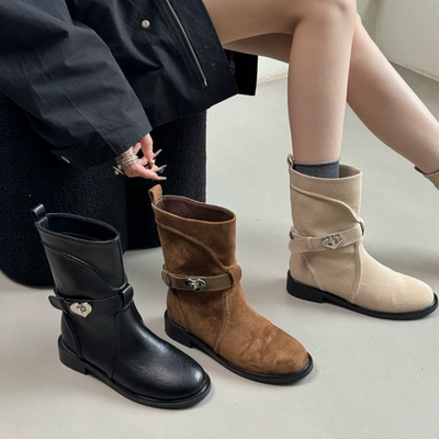 AII GUIFEI韩版气质厚底短筒瘦瘦靴女2025秋冬新款设计感骑士短靴