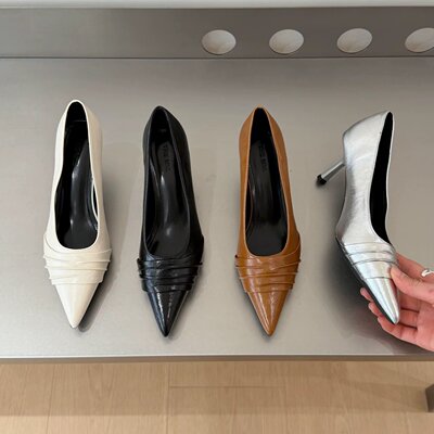 TLE MIKELIN 法式优雅尖头褶皱细跟高跟鞋女2026新款气质浅口单鞋