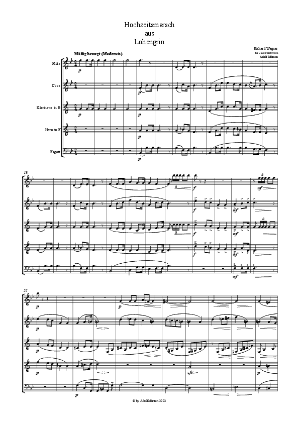 木管五重奏瓦格纳婚礼进行曲总分