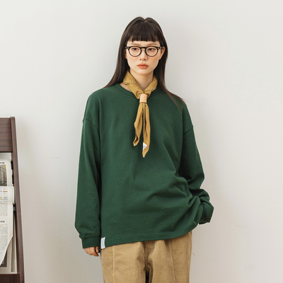 重磅纯色长袖t恤情侣圆领日系