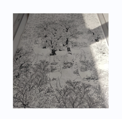 《丹枫呦鹿图》临摹专用微喷线稿64-117.1cm