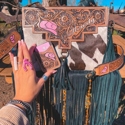 牛皮真皮流苏牛仔单肩包斜挎包