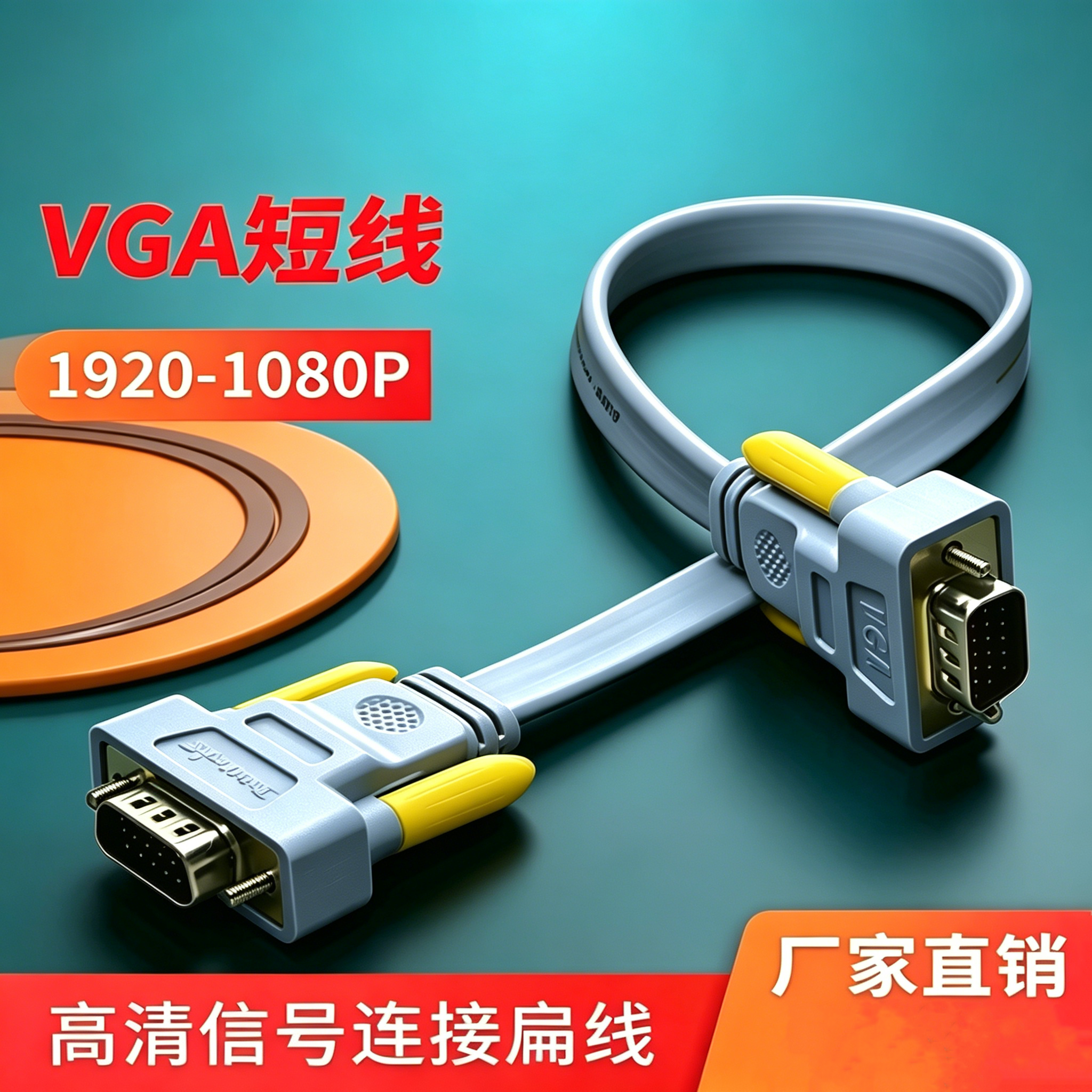 vga线一公一母vga线短vga线公母电脑主机显示器数据连接扁平线0.5