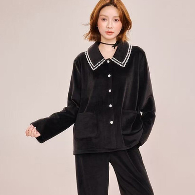 安杜拉2025 女士秋冬澳毛绒柔软时尚开衫修身家居服睡衣套装54417