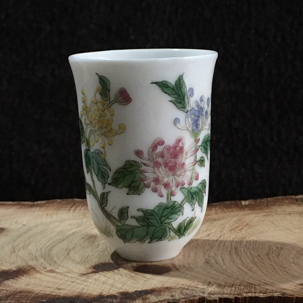 出口创汇时期瓷质手绘菊花闻香杯全品1个真品如图茶杯旧藏收藏