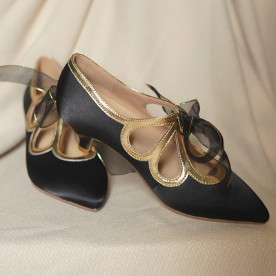 酒杯高跟鞋法式复古镂空蝴蝶结