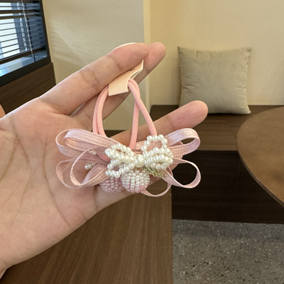 HN944甜美珍珠蝴蝶结格子发饰清新少女发绳