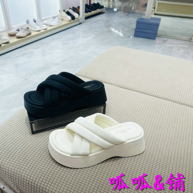 专柜正品TATA/他她2023年夏款一字拖厚底外穿拖鞋休闲女凉鞋WBS01