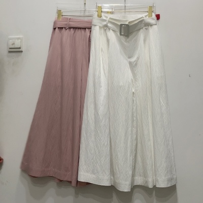 CMT特价英伦粉色裙裤女高腰松紧腰带宽松百搭裤裙八分