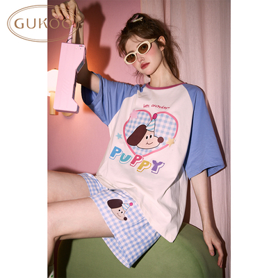 果壳女士春秋格子睡衣套装