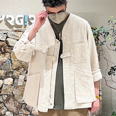 6折 ENGINEERED GARMENTS授权 美产米白日系亚麻混纺工装夹克外套