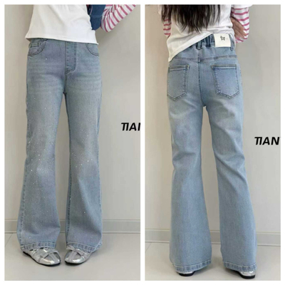 天依角2026春装新儿童韩版烫钻牛仔裤中大童洋气亲子喇叭裤18103