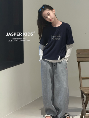JASPER正版波拉童装2026秋男女童假两件长袖T恤中大童韩版上衣潮