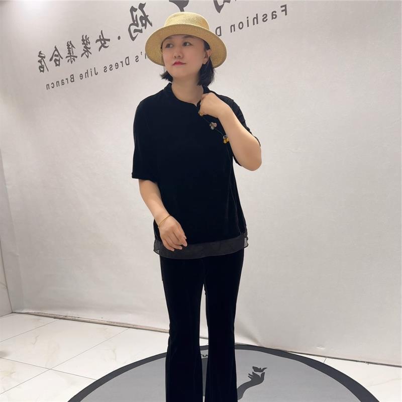女权贵族潮流T恤6336初秋国风丝绒衫加肥加大码女装显瘦衫上衣衫