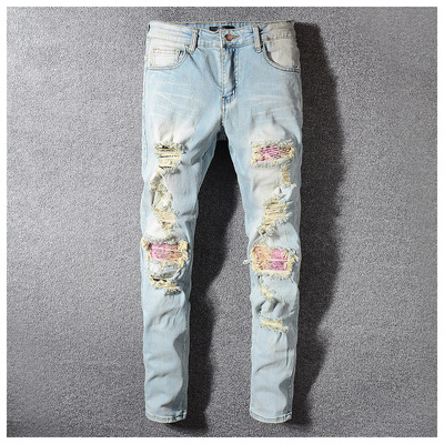 AMR jeans AMR pants torn jeans MX1高街破洞补丁牛仔裤子