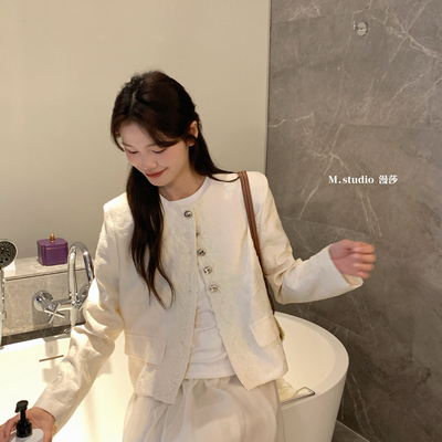 MSTUDIO漫莎-26年早春2026春法式圆领刺绣短外套