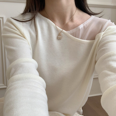 芭妮Bonnet-26年早春韩系拼接欧根纱针织衫